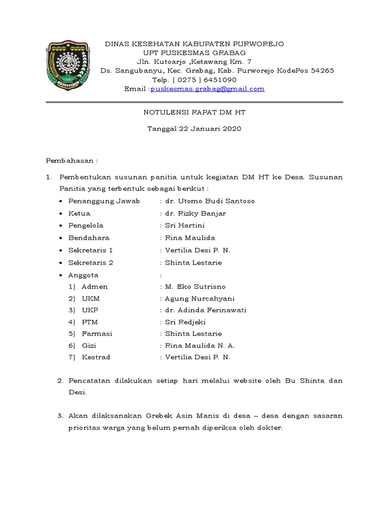 Notulensi Rapat DM HT | PDF