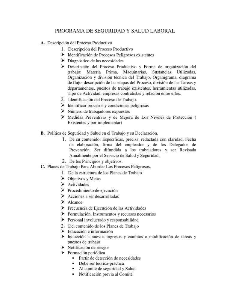 Programa de Seguridad y Salud Laboral | PDF | Seguridad y salud ...