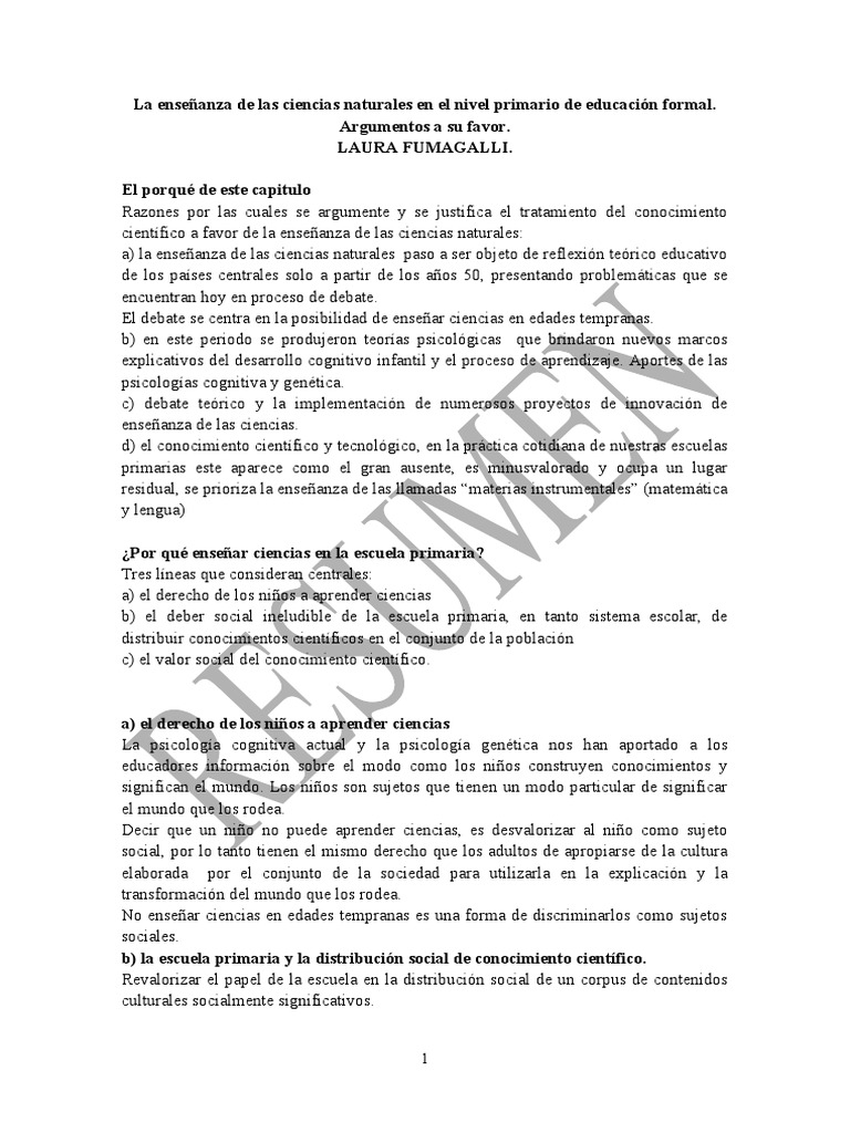 Fumagalli La Ensenanza de Las Ciencias Naturales en El Nivel Primario de Educacion Formal | PDF ...