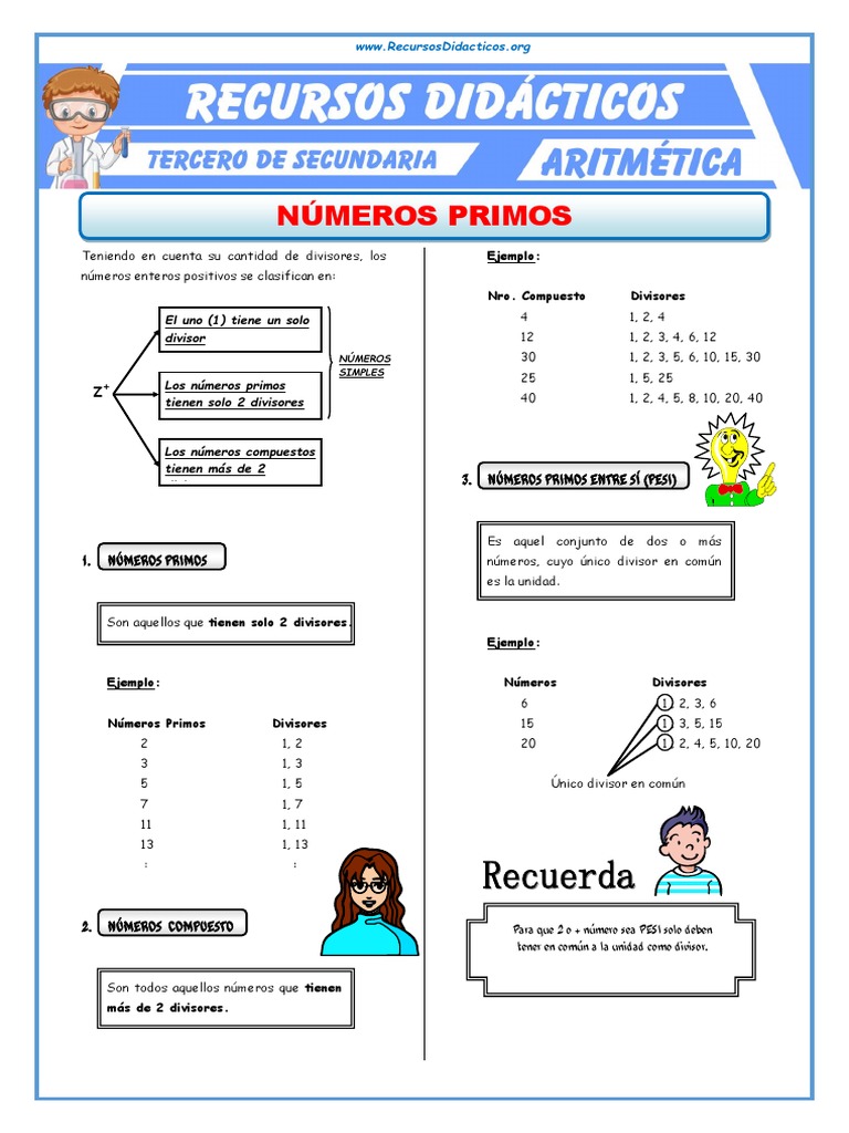 Ejercicios de Números Primos para Tercero de Secundaria | PDF | Número primo | Números