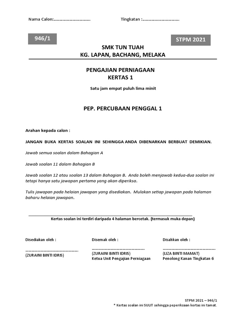 3soalan Trial pp1 2021 | PDF