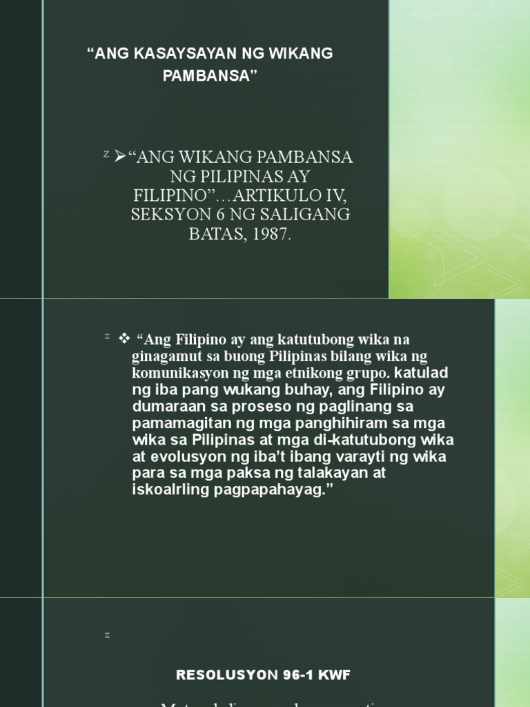 Ang Wikang Pambansa NG Pilipinas Ay Filipino | PDF