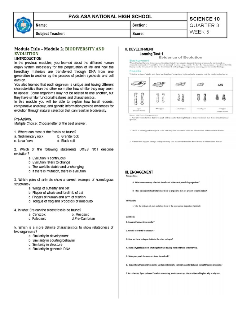 LAS Q3 - Week 5 | PDF | Evolution | Organisms