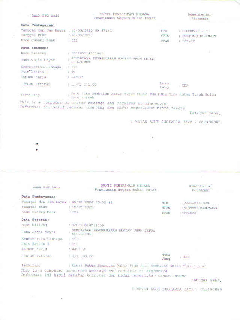 E Billing&NTPN BPJS April 2020 Bag PKP | PDF