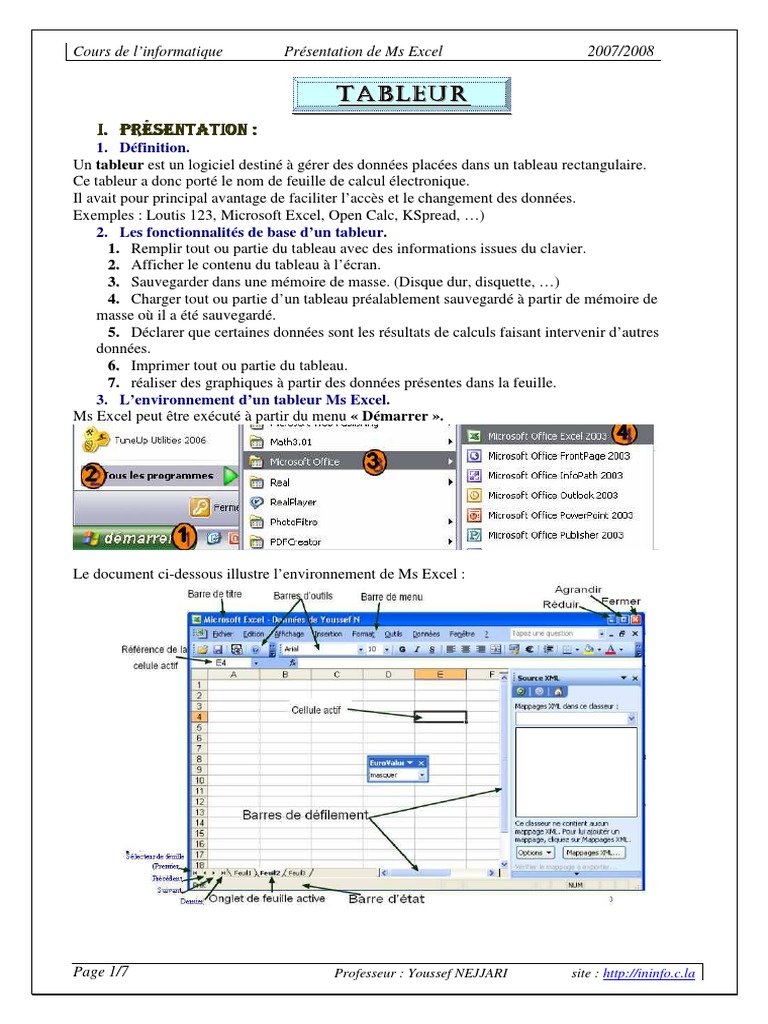 Cours Excel | PDF | Microsoft Excel | Feuille de calcul