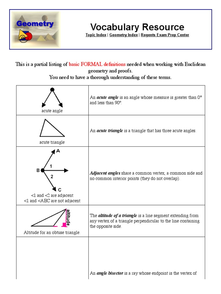 Vocabulary List of Geometry Terms | PDF | Triangle | Classical Geometry
