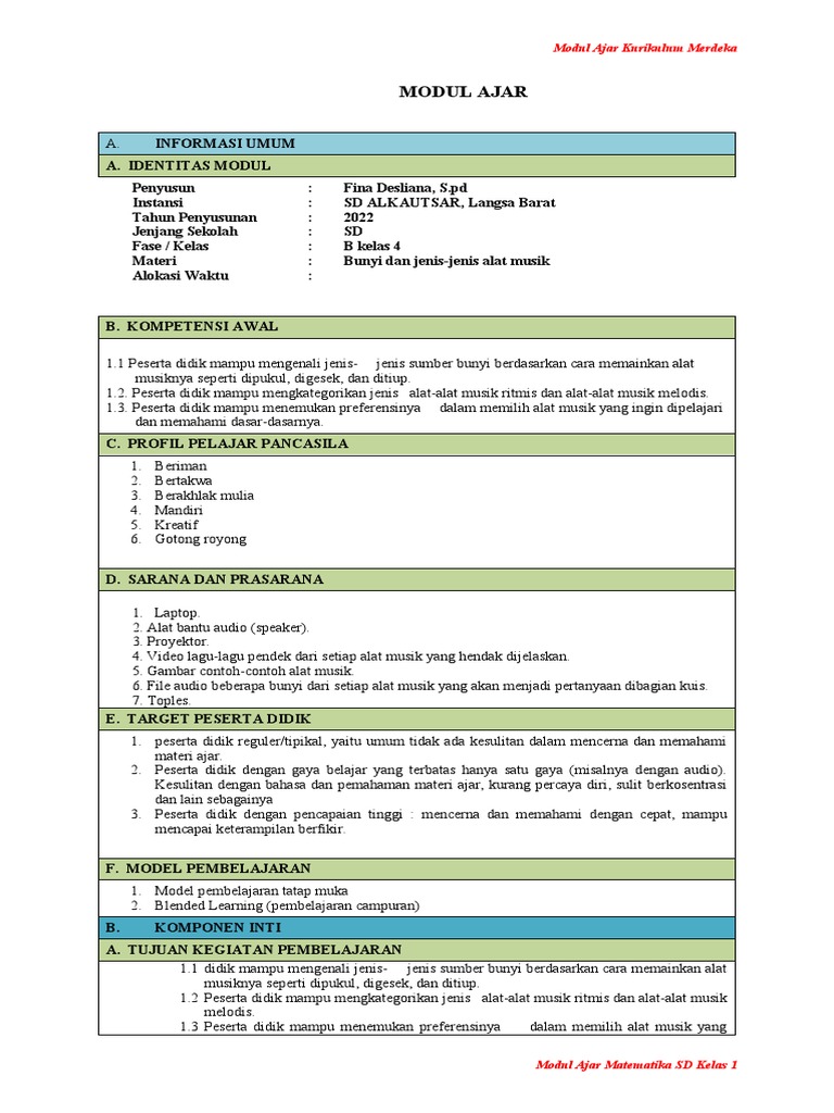 Format Modul Ajar | PDF