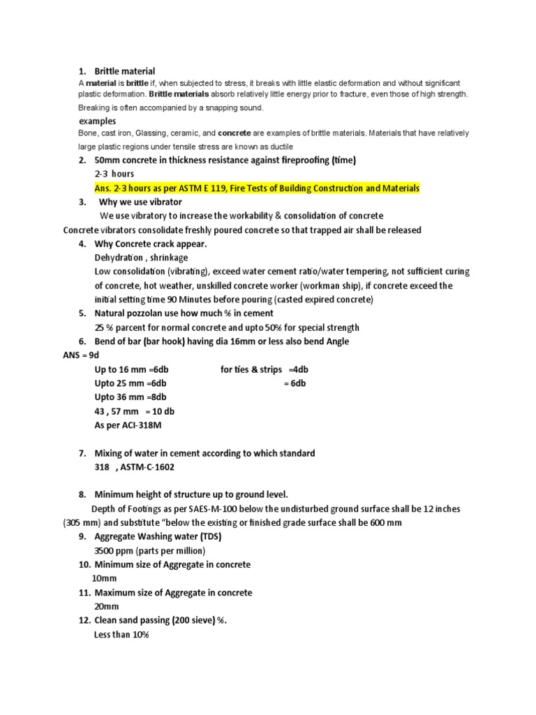 QC TEST 125 Questions | PDF | Concrete | Strength Of Materials