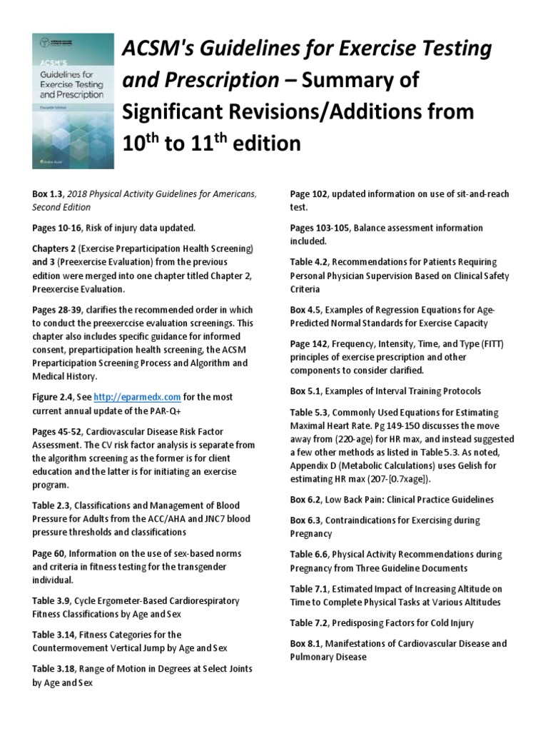 Acsm Getp11 - Summary of Significant Revisions | PDF | Physical Fitness ...