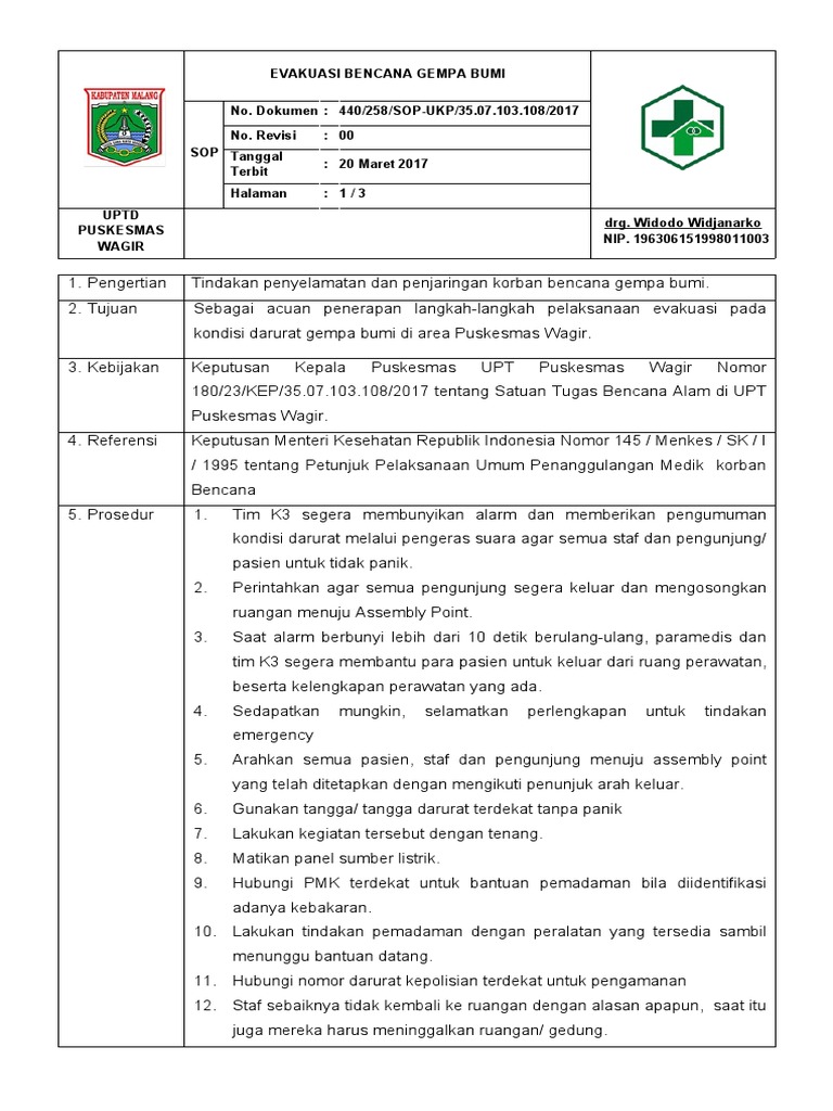 Sop Evakuasi Bencana Gempa Bumi. | PDF | Sains & Matematika