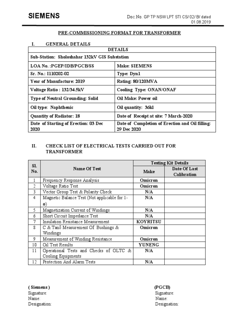 Siemens: GP TP NSW LPT Sti CS/ 02/ B/ Dated 01.08.2019 | PDF ...