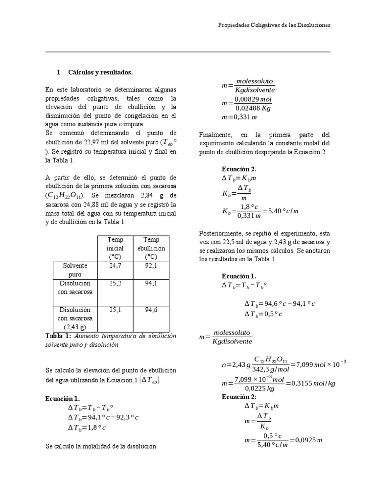 Propiedades Coligativas en Disoluciones | PDF | Concentración | Fases de la materia