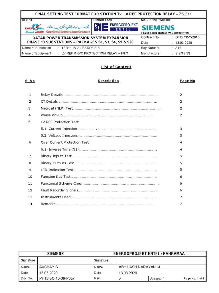 A18 Lvref Final Setting | PDF | Electrical Substation | Electric Power ...