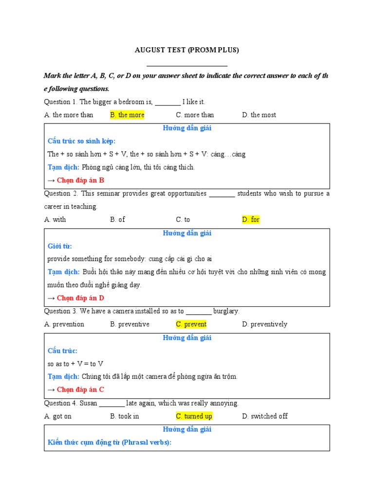 (Hướng Dẫn Giải) Aug Test Plus | PDF