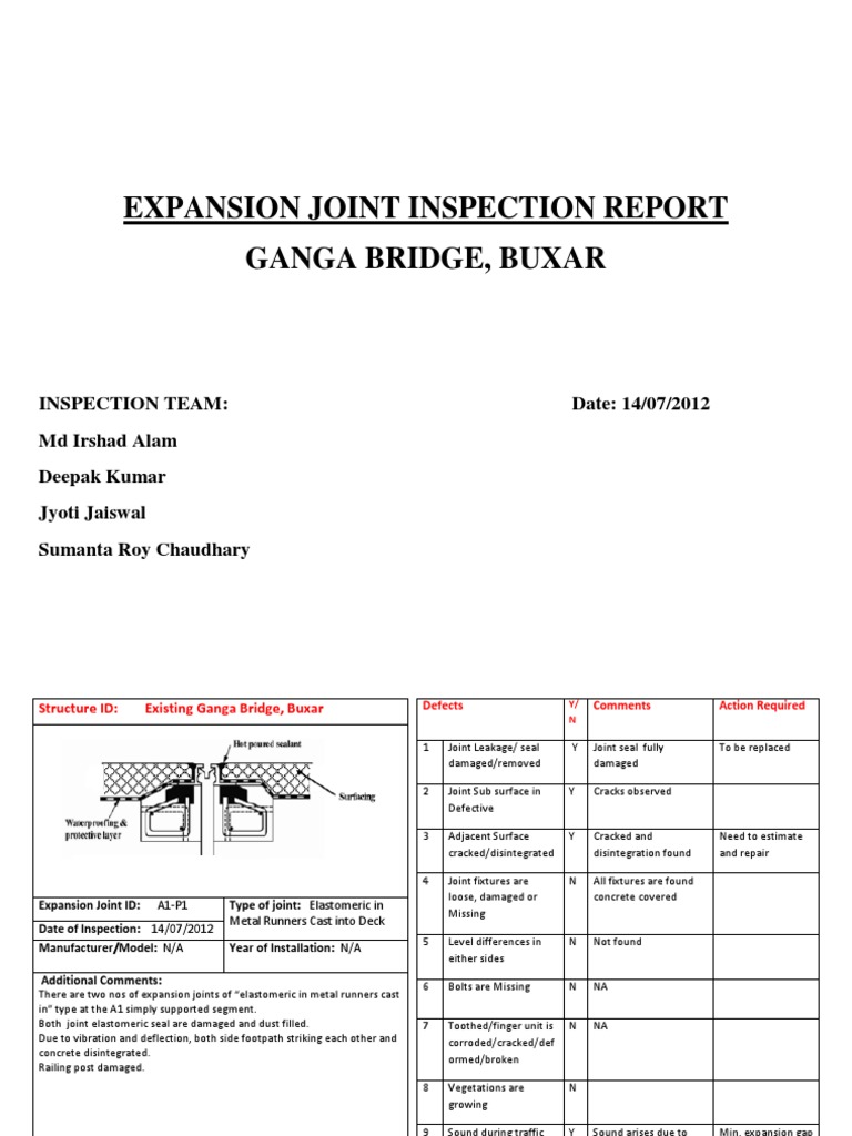 Expansion joint Inspection Report - Existing Ganga Bridge , Buxar | PDF ...