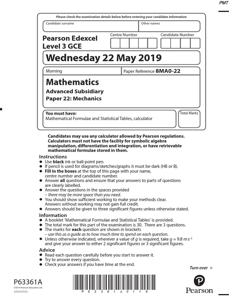 June 2019 QP (Mechanics) | PDF | Acceleration | Mass