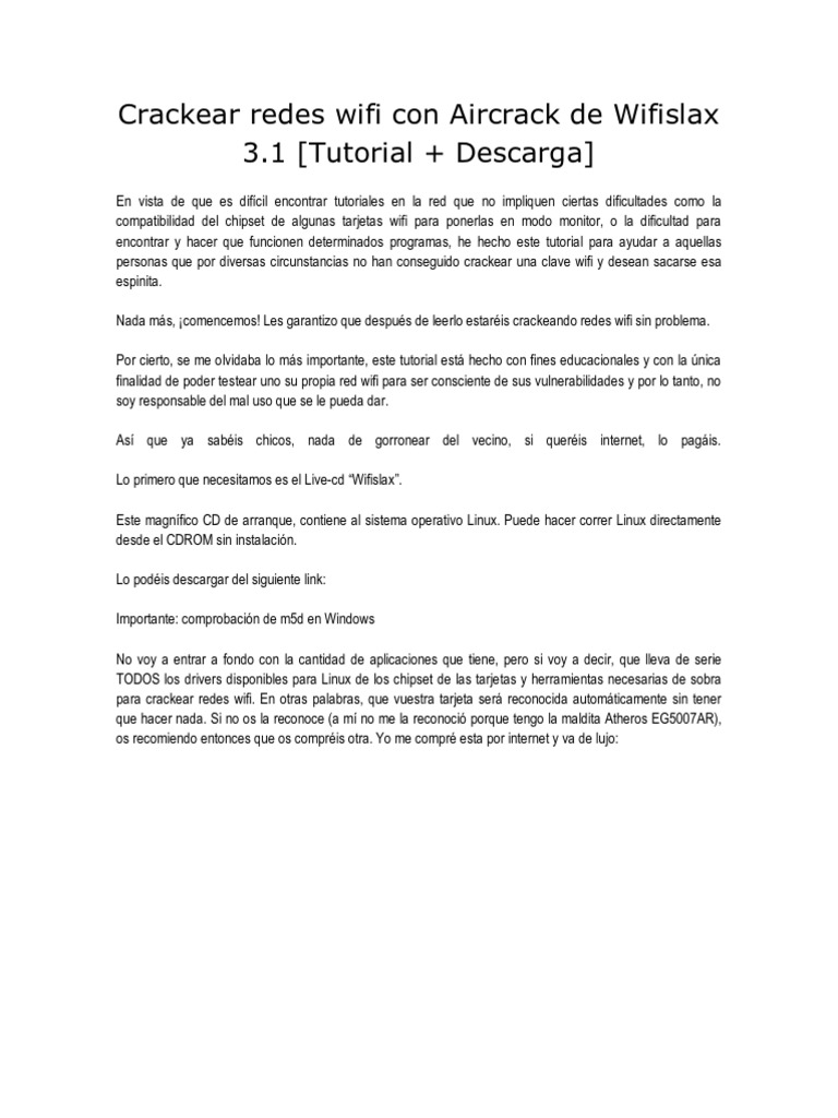 Crackear Redes Wifi Con Aircrack De Wifislax 3 Pdf Sistema