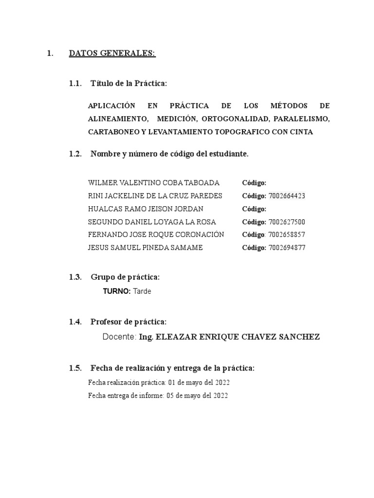 Aplicación en Práctica de Los Métodos de Alineamiento, Medición ...