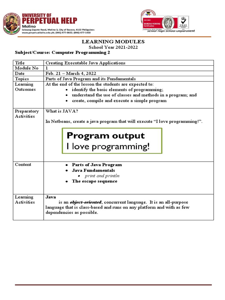 Module 1 Computer Programming 2 Pdf Java Programming Language 2809