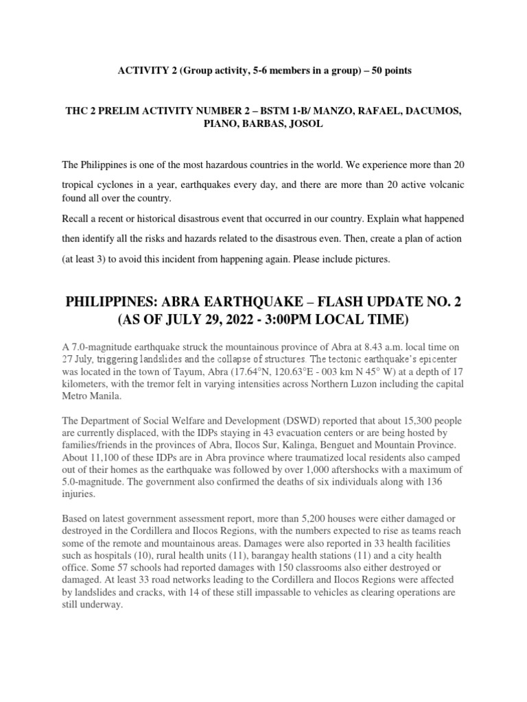 Activity 2 Group Activities Risk Management | PDF | Earthquakes | Landslide