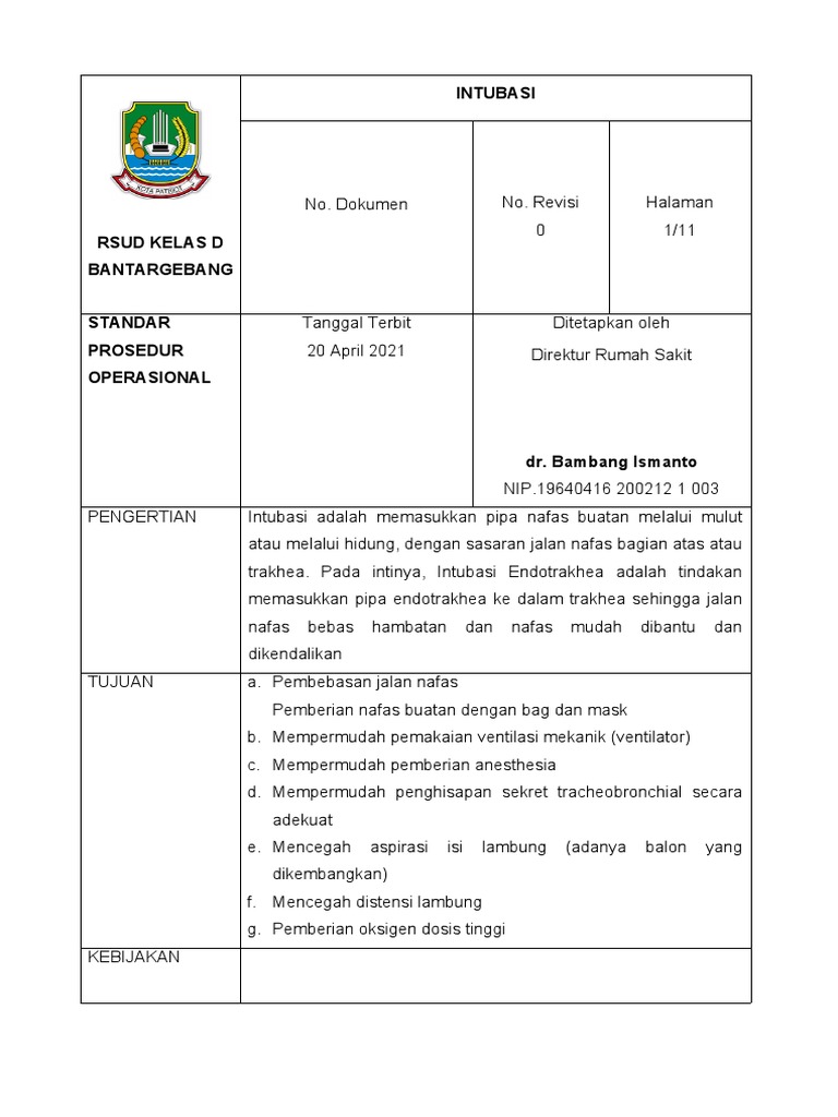 Spo Intubasi Rsud BTG | PDF | Kajian Bahasa Asing | Sains & Matematika