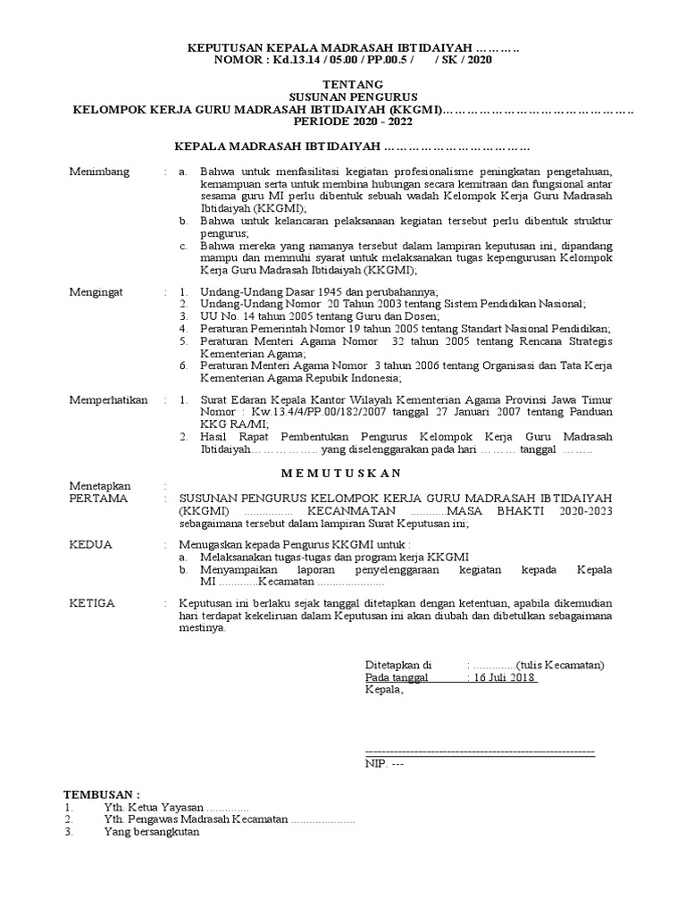 Contoh SK KKG Lembaga MI | PDF