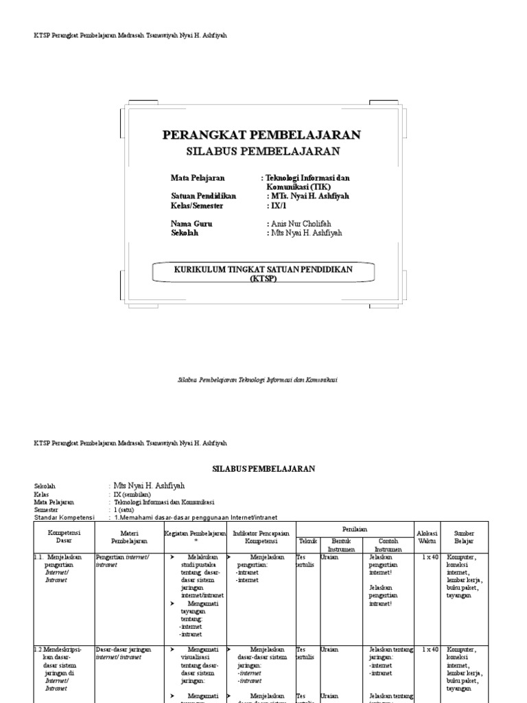 Silabus Tik SMP Kelas 9 | PDF