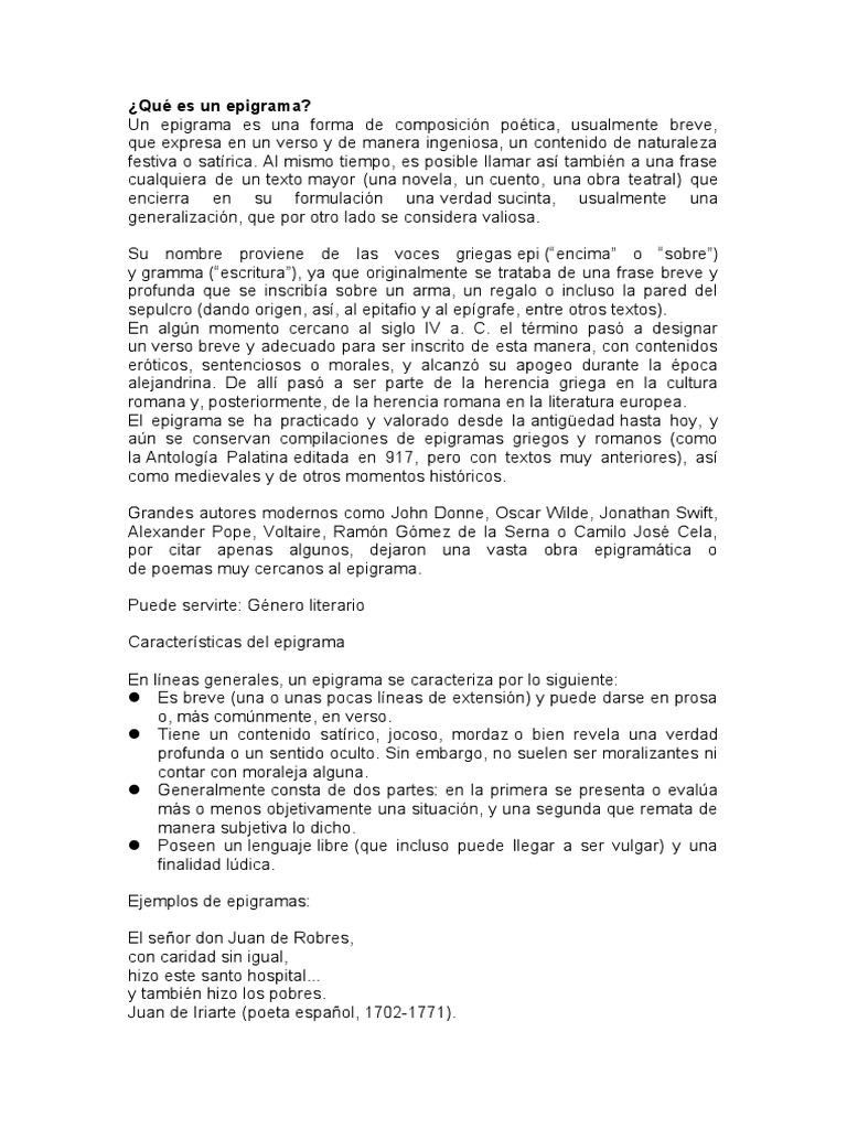 ¿Qué Es Un Epigrama | PDF