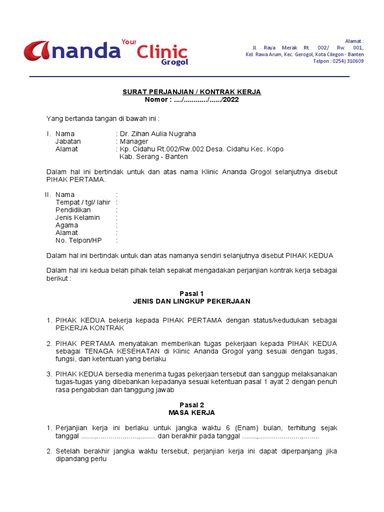 Contoh Kontrak Kerja | PDF