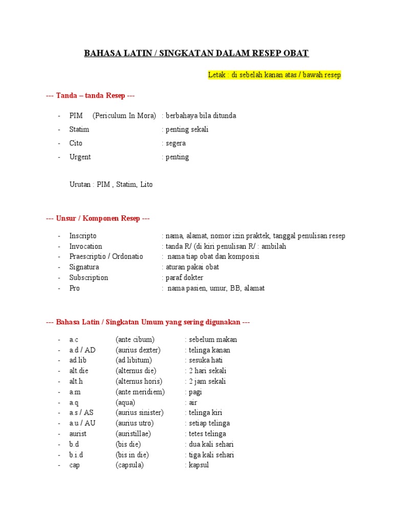 Bahasa Latin (Singkatan Di Resep) | PDF