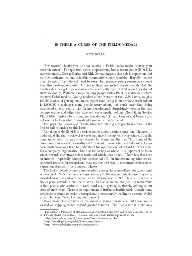 Is There A Curse of The Fields Medal? | PDF | Nobel Prize | Mathematics
