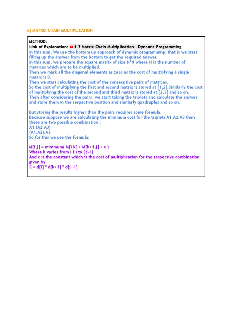 Dynamic Programming for Matrices | PDF | Matrix (Mathematics) | Dynamic ...