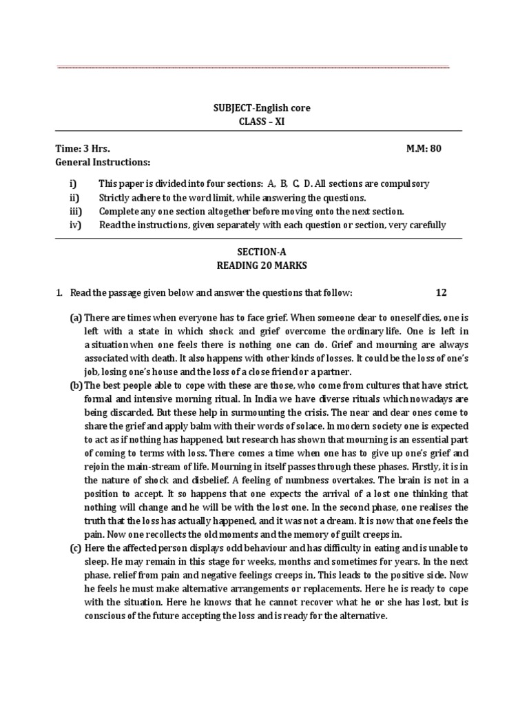 Class 11 English Core Sample Paper | PDF | Heart Valve | Heart