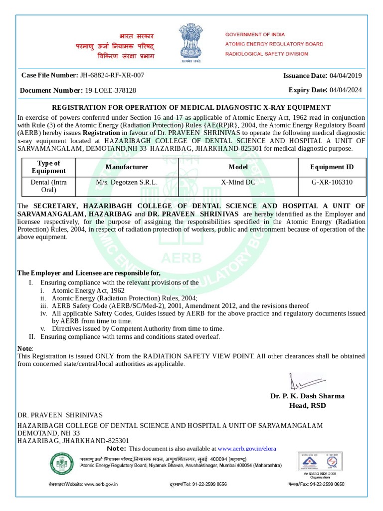 Number:: WWW - Aerb.gov - In/elora | PDF | License | X Ray