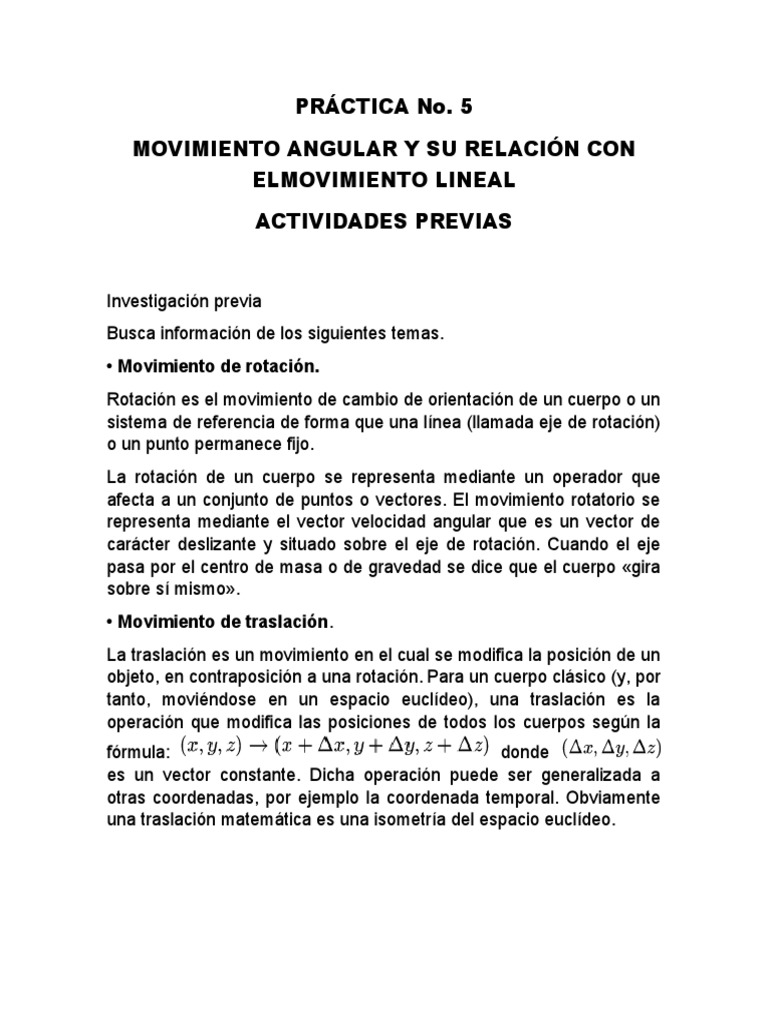 PRÁCTICA No 5 MOVIMIENTO ANGULAR | PDF | Rotación | Velocidad