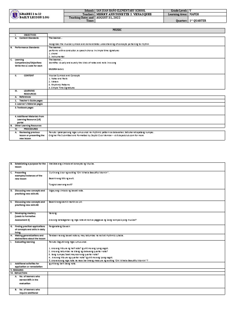 DLL - Mapeh 5 - Day 2 | PDF | Learning | Cognitive Science