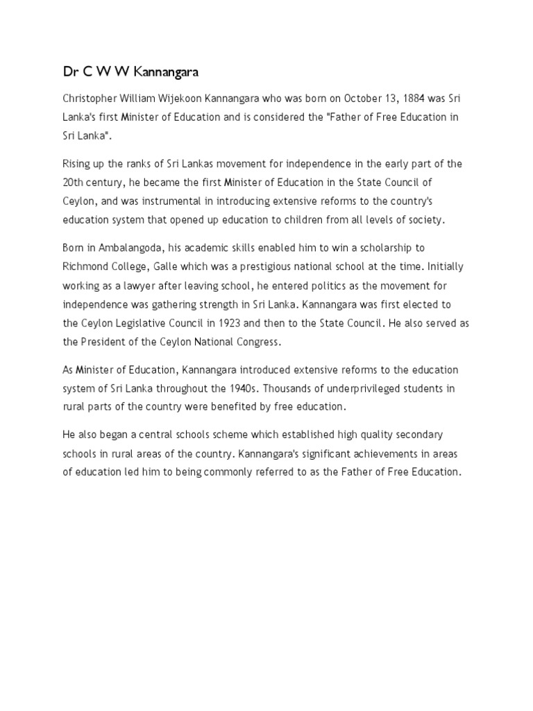 CWW Kannangara | PDF