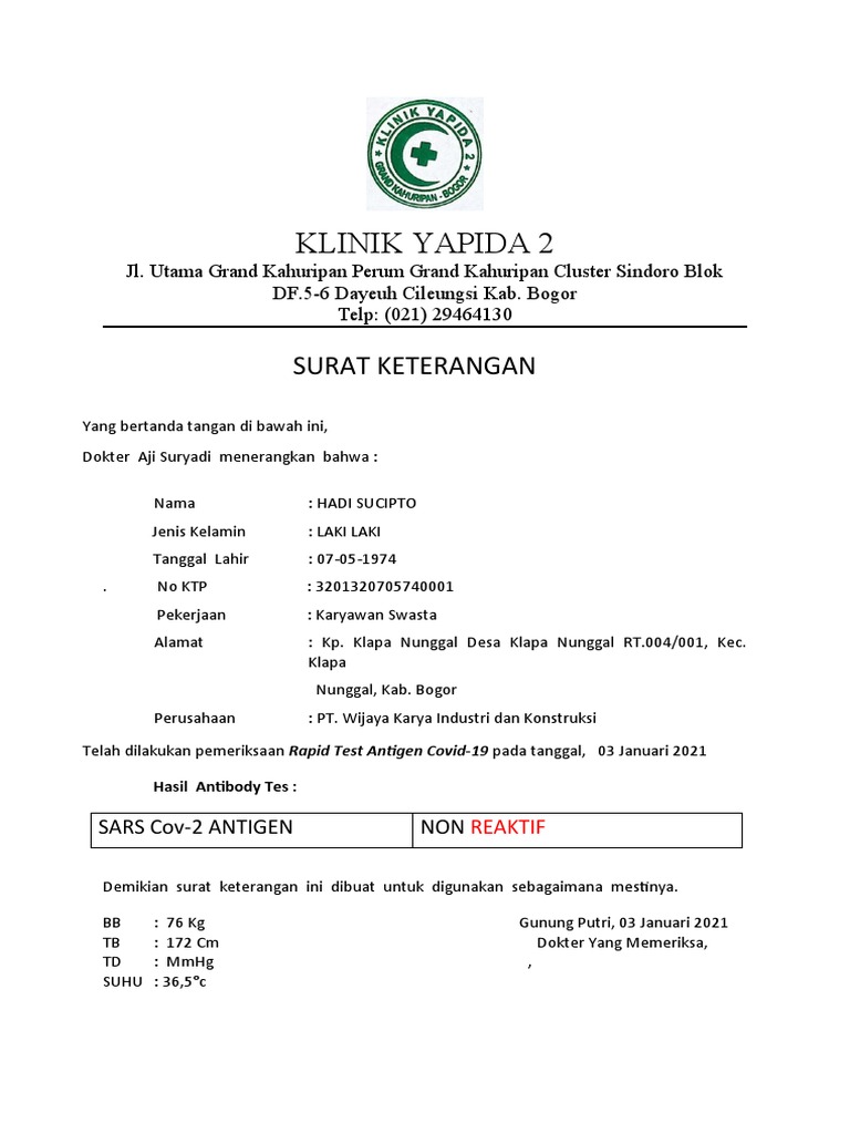 Surat Hasil Rapid Antigen - Herry - Supriyatna | PDF
