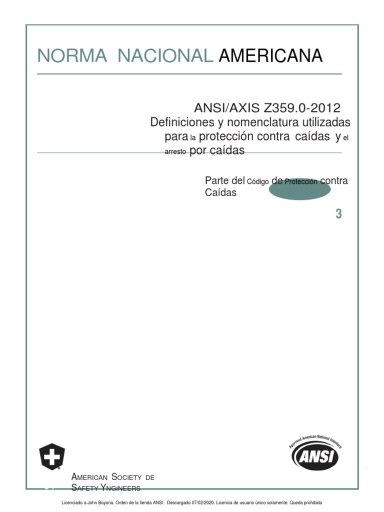ANSI + Z359.0 Español | PDF | Ingeniería | Los Estados Unidos