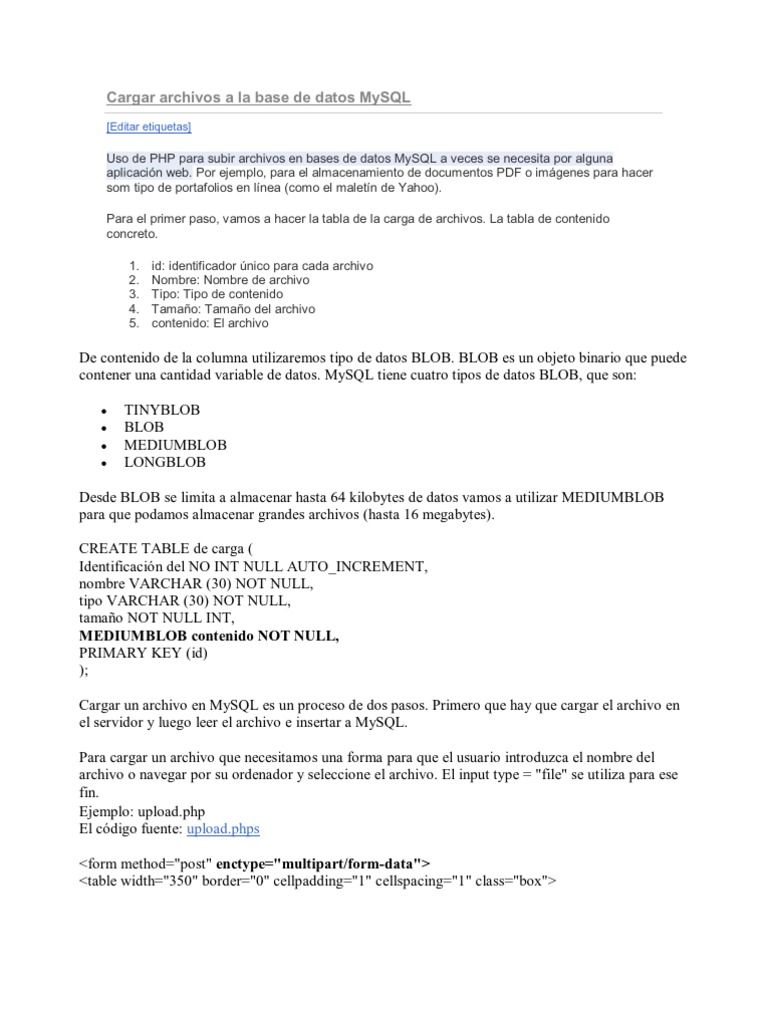 Cargar Archivos A La Base de Datos MySQL | PDF | Mi sql | Archivo de ...
