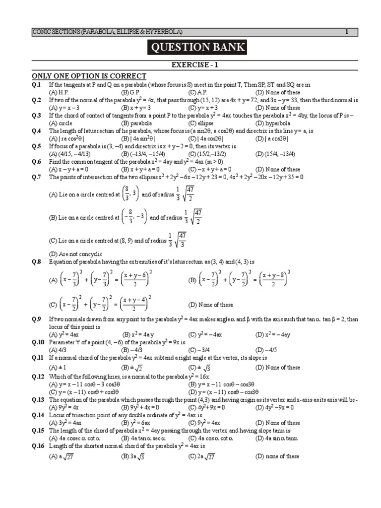 Chapter-15 (Conic Sections (Parabola, Ellipse & Hyperbola) ) | PDF | Ellipse | Perpendicular