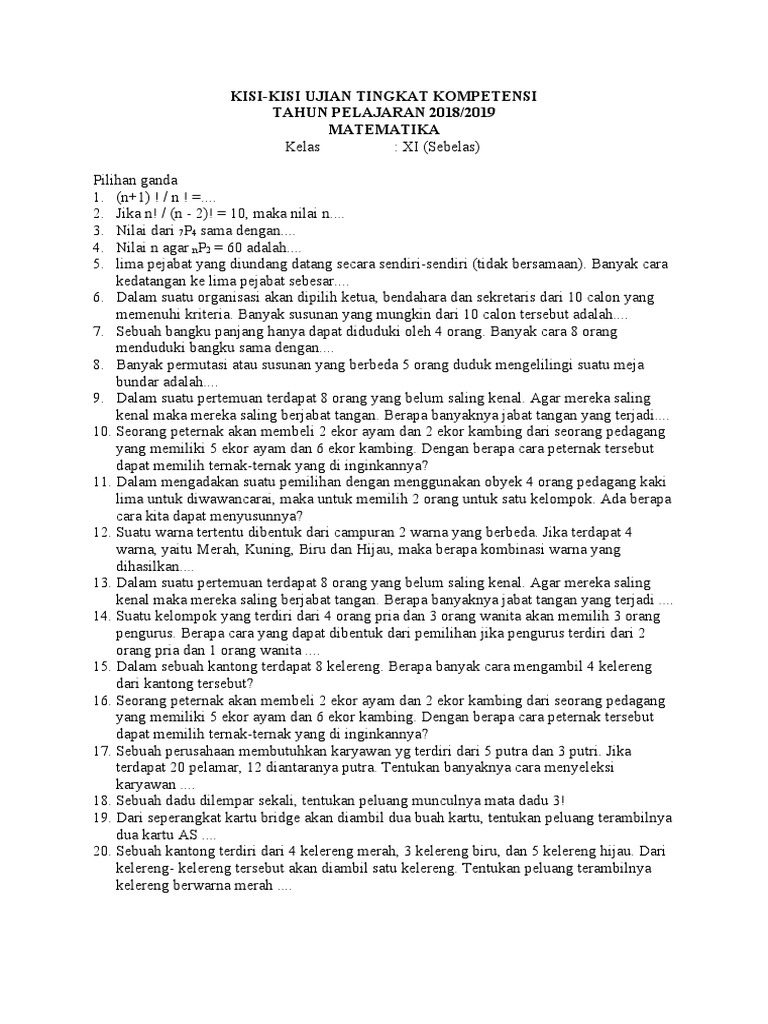 KISI UAS MTK XI Genap | PDF