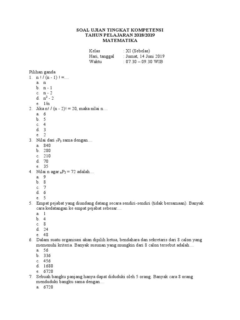 SOAL UAS MTK XI Genap | PDF
