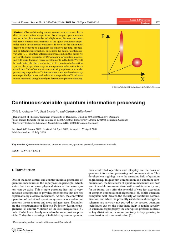 Continuous-Variable Quantum Information Processing (Laser & Photonics Reviews, Vol. 4, Issue 3 ...