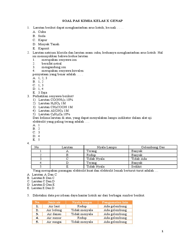 Genap - Pas Kimia Kelas X 2020 (Soal) | PDF