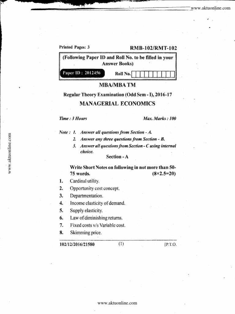 Mba 1 Sem Managerial Economics RMB 102 2016 17 | PDF | Economics ...