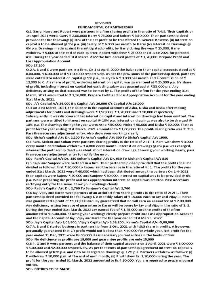 FUNDAMENTAL OF PARTNERSHIP Class 12 | PDF | Partnership | Interest