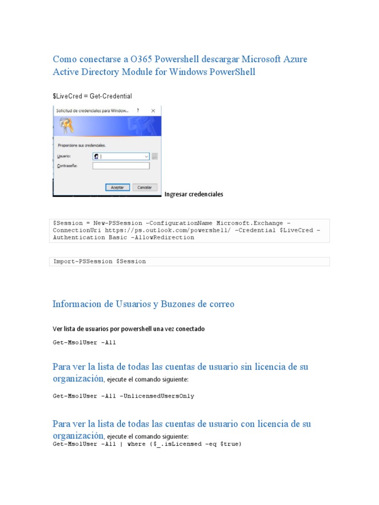Comandos O365 Powershell | PDF | Microsoft | Plataformas de computación