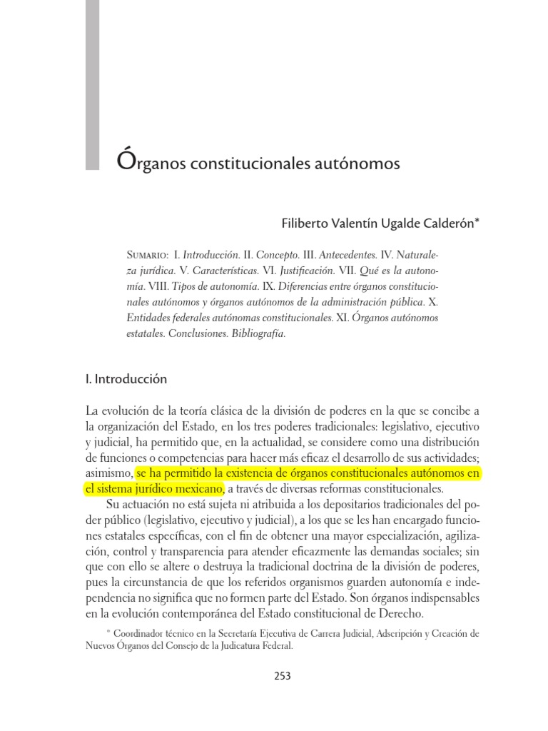 Organos Constitucionales Autonomos, Filiberto Valentín Ugalde Calderón | PDF | Constitución ...