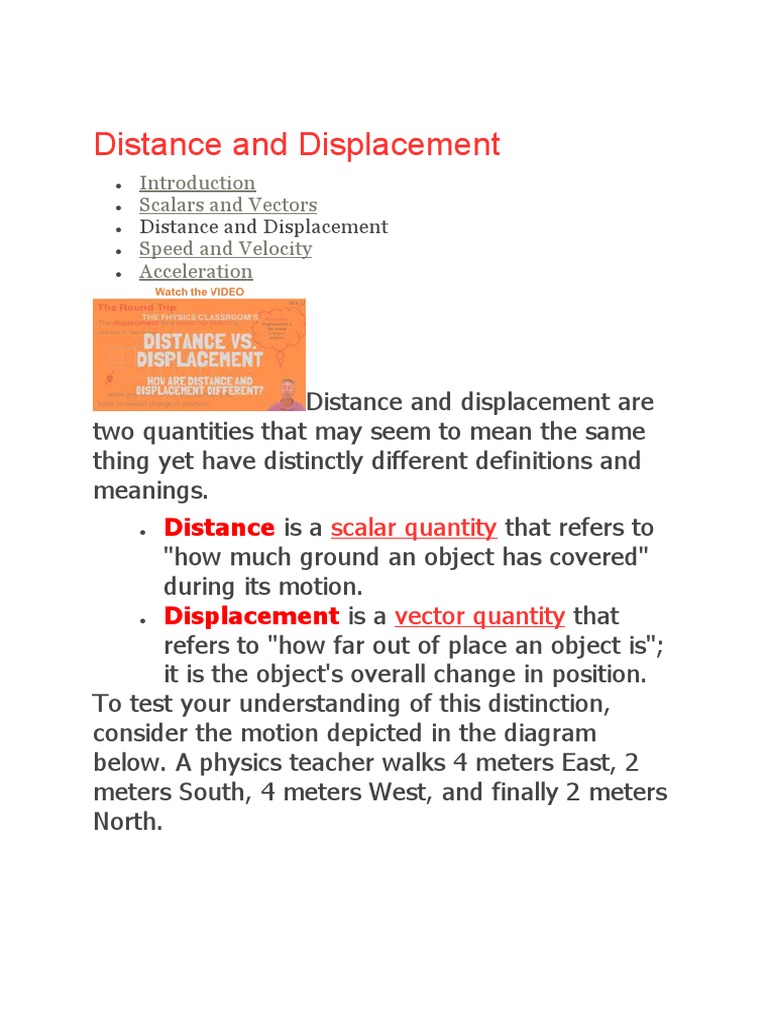Distance and Displacement | PDF